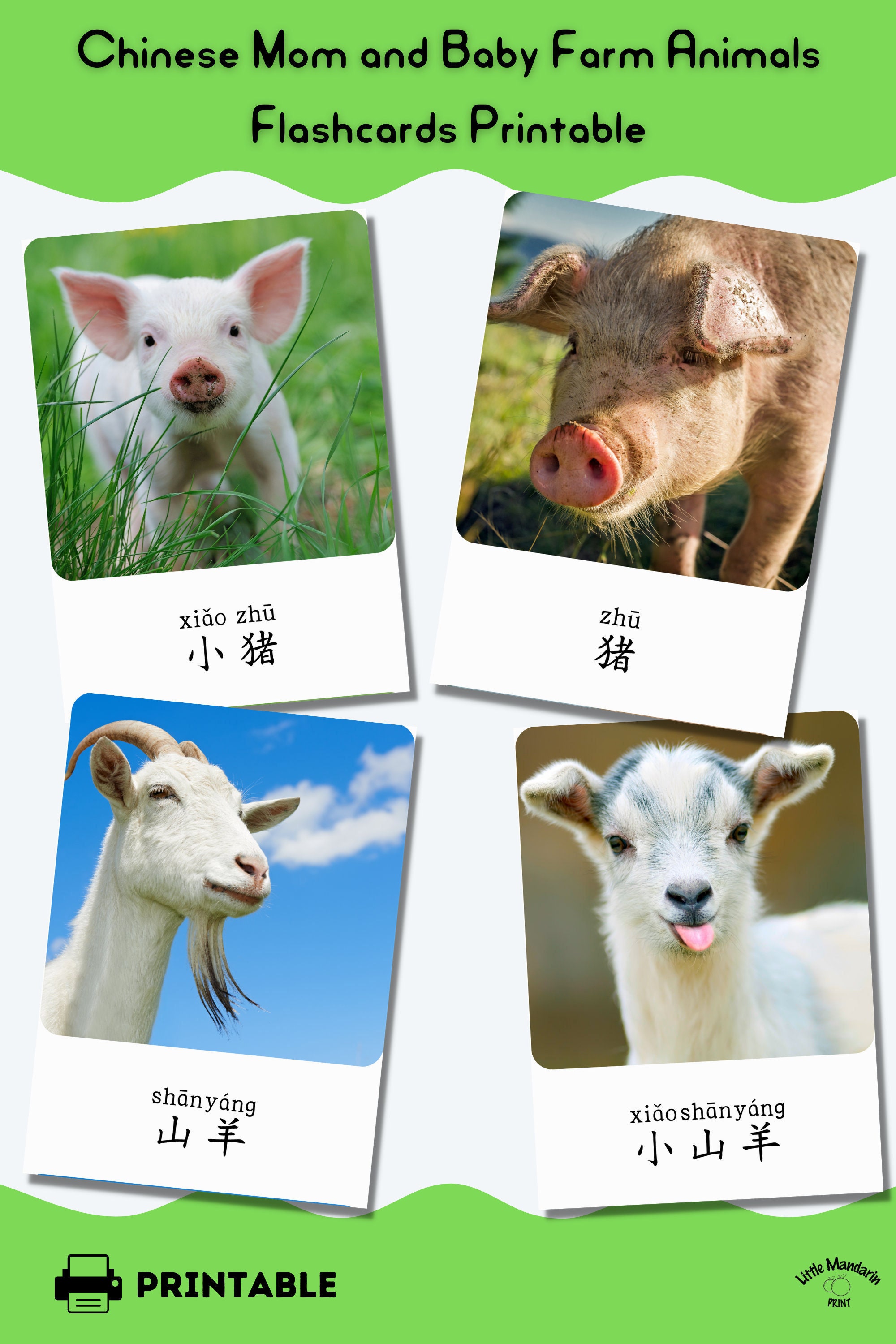Mom and Baby Farm Animals Chinese Learning Flashcards for Kids ...
