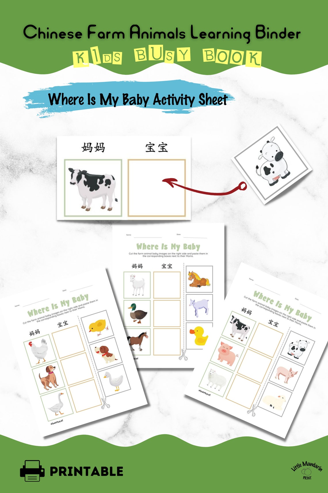 Farm Animal Chinese Learning Busy Book for Preschool, Pre-k, K, Home ...