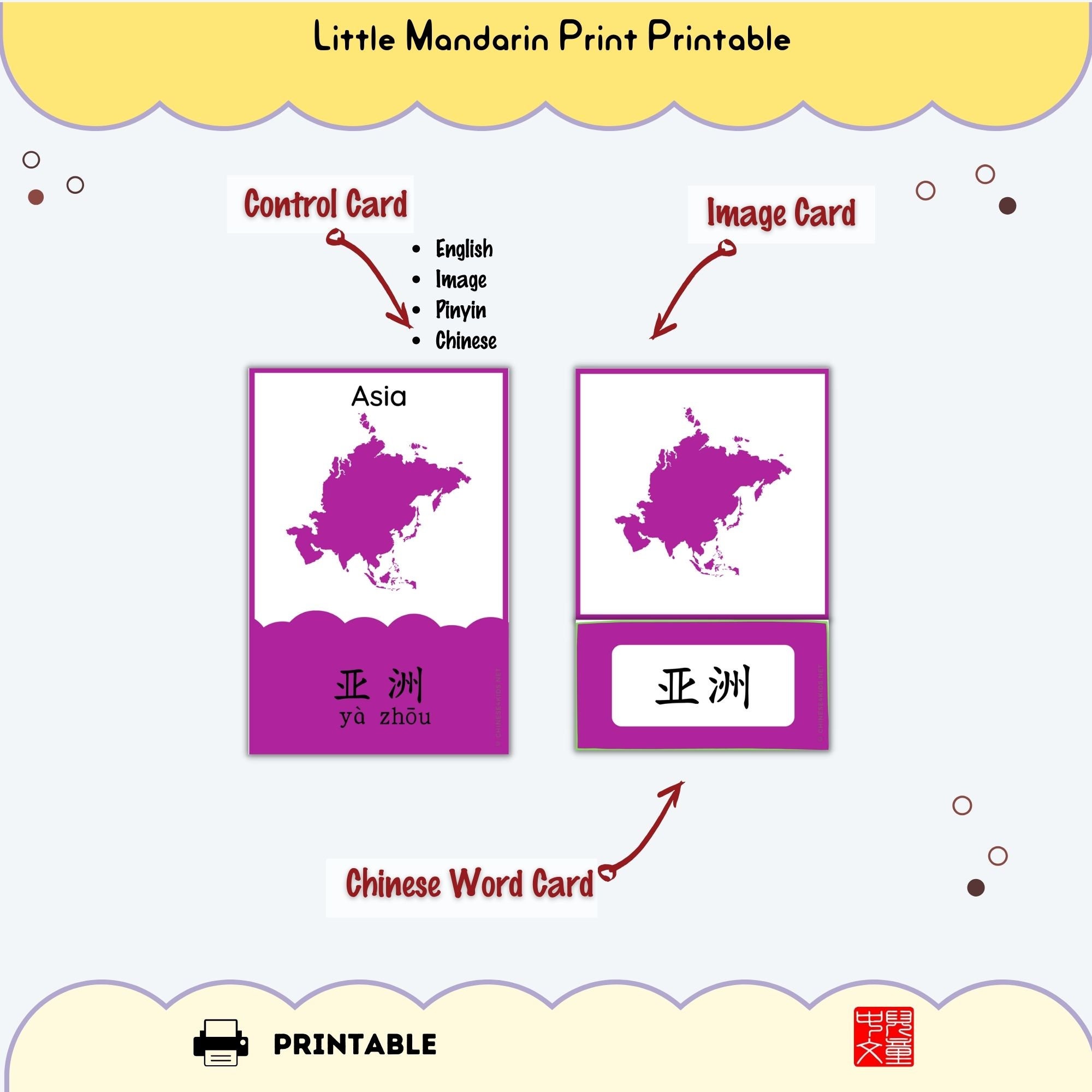 Continents 洲 Chinese Vocabulary Learning Montessori Flashcards for Kids ...
