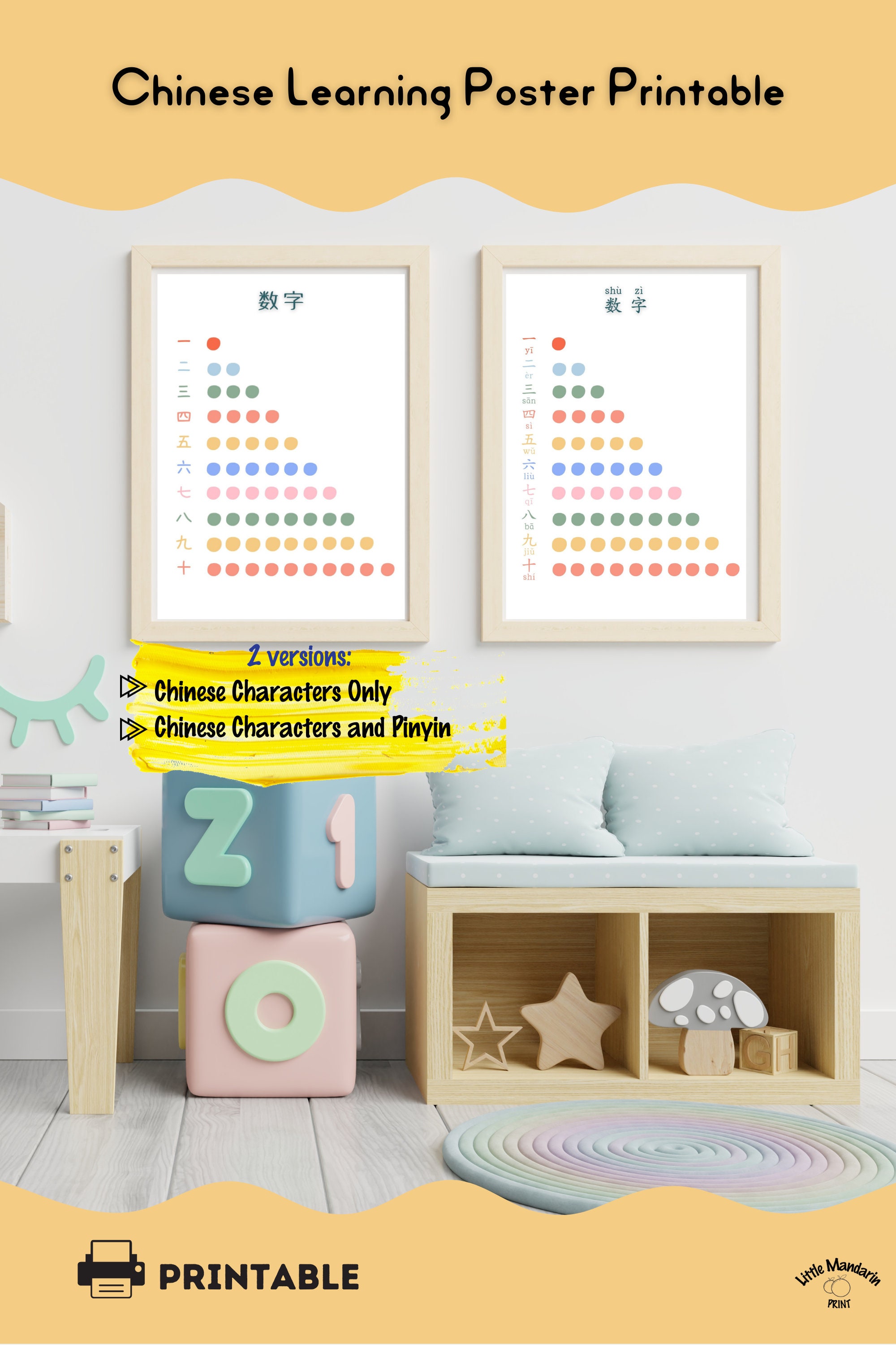 Weekdays Shapes Numbers 1-20 Chinese Poster Set Educational - Etsy