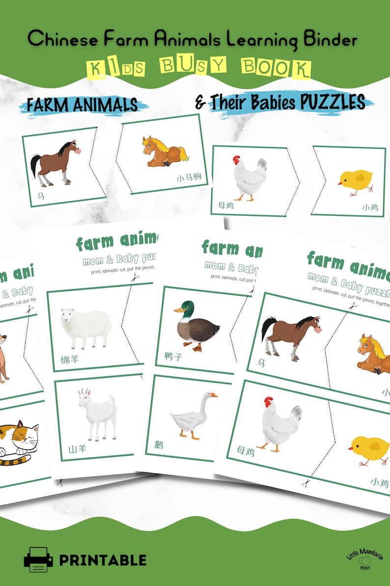 Farm Animal Chinese Learning Busy Book for Preschool, Pre-k, K, Home ...