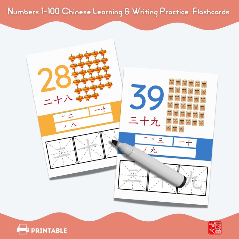 Chinese Numbers 1-100 Tracing and Counting Flashcards for Preschool ...