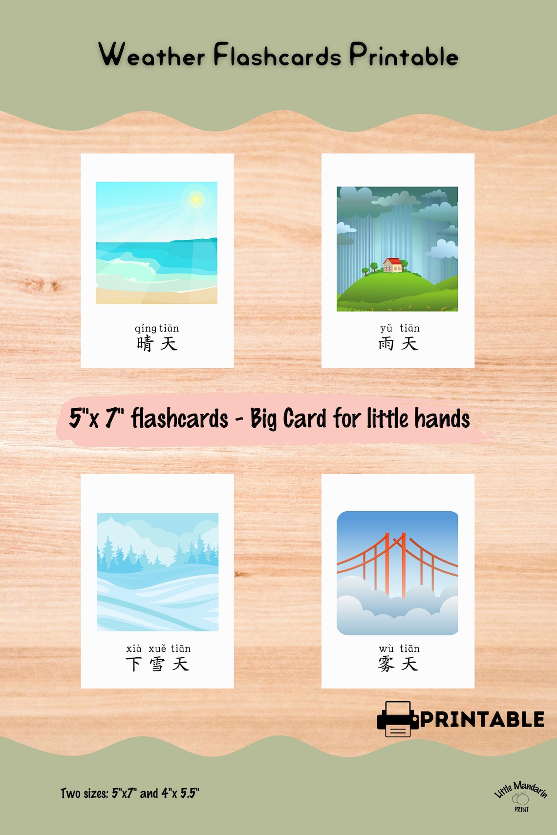 WEATHER Chinese Learning Flashcards for Kids • Chinese Learning Print ...