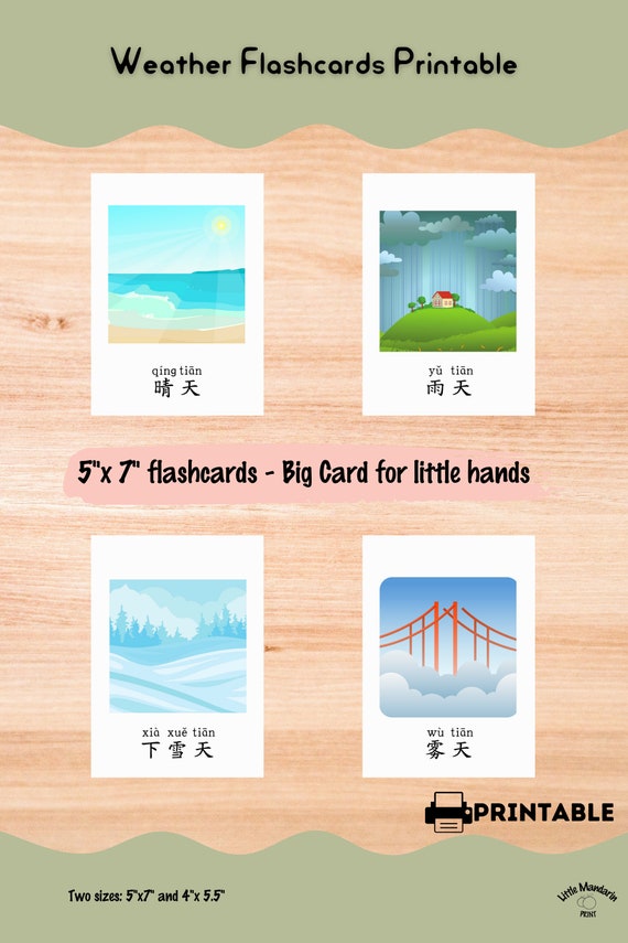 WEATHER Chinese Learning Flashcards for Kids Chinese - Etsy