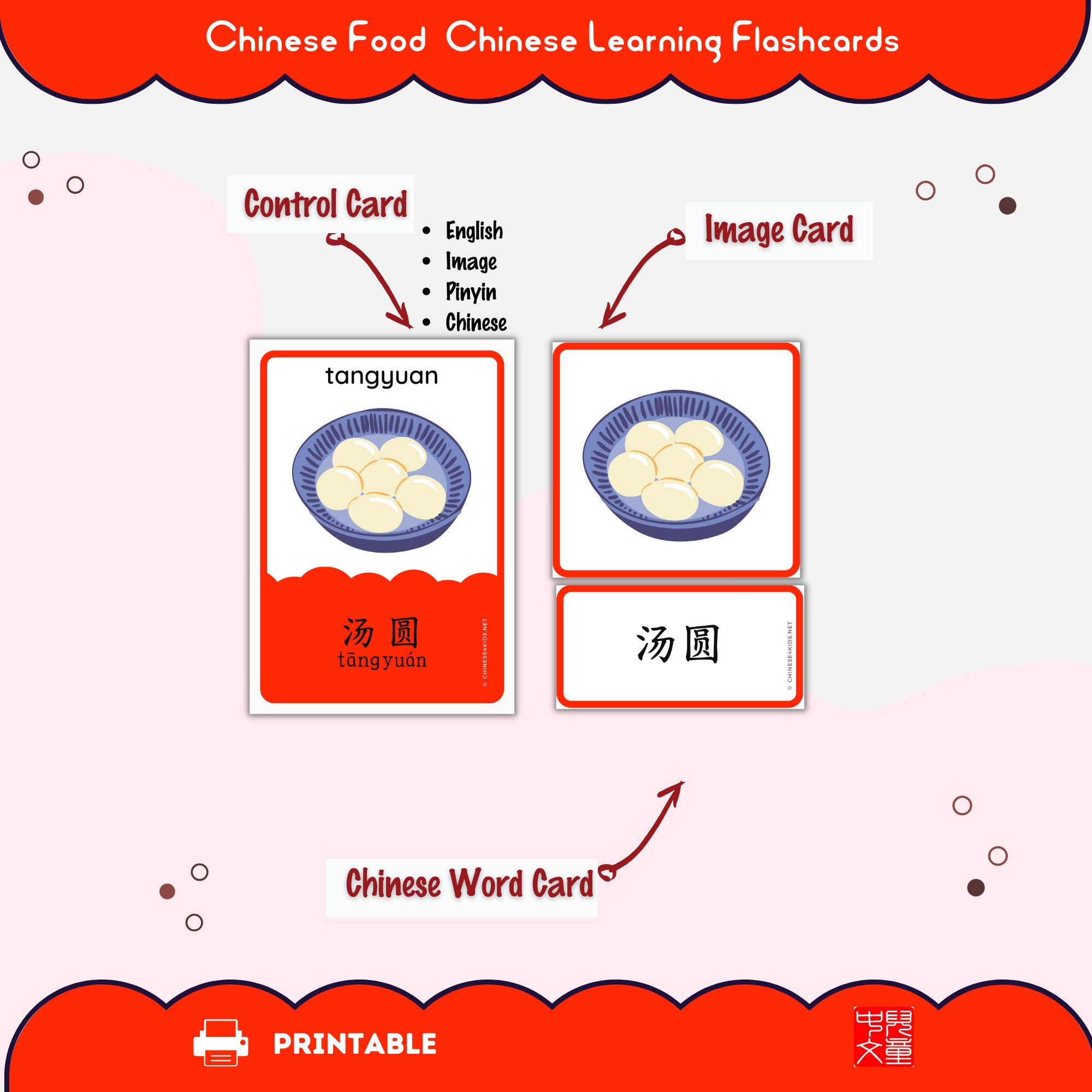 Chinese Food Chinese Learning Montessori 3-part Flashcards for Kids ...