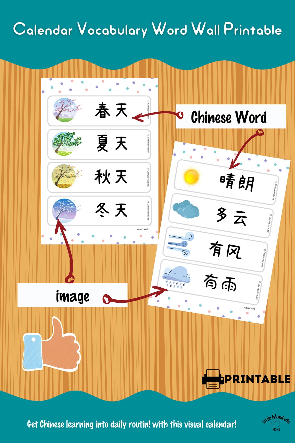 Chinese Learning Visual Calendar for Kids Printable Chinese for Kids ...