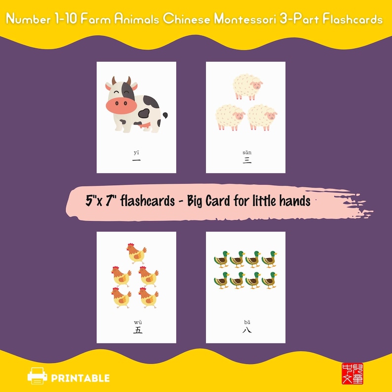 Numbers 1-10 Chinese Learning Montessori 3-part Flashcards for Kids ...