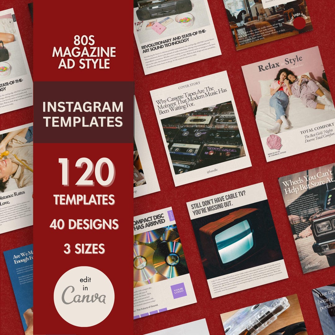 80s Magazine Ad Instagram Templates | Vintage Social Media (canva) - Etsy