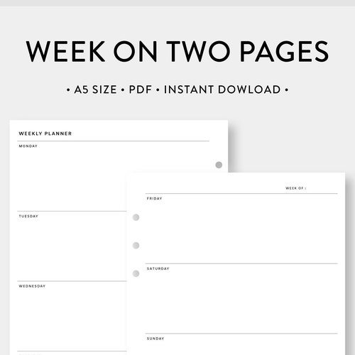 Personal Weekly Planner Printable Week on Two Pages - Etsy