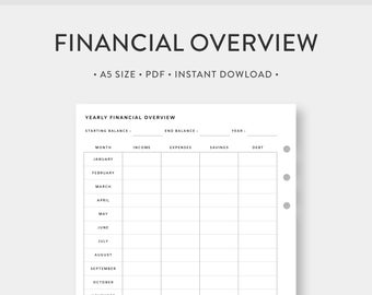 Financial Overview Chart A5 Printable Planner Inserts - Etsy