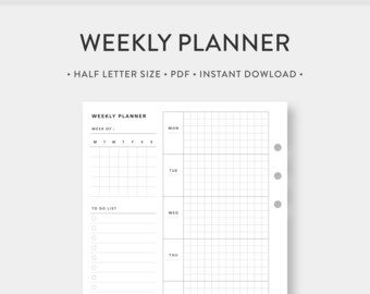 Half Letter Weekly Planner Printable Grid Paper Week on Two - Etsy