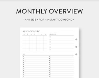 Personal, Monthly Overview Printable Month at a Glance Month on One ...