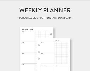 Personal Wide Weekly Planner Printable Monday Friday Grid | Etsy