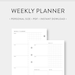 Personal, Weekly Planner Printable Week on Two Pages Undated Template ...