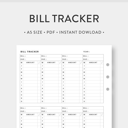 A5 Bill Tracker Printable Spending Log Bill Organizer - Etsy