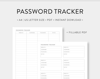 Editable PDF Password Tracker Printable, US Letter A4 - Etsy