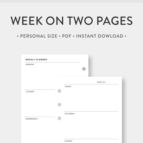 Personal Weekly Planner Printable Week on Two Pages - Etsy