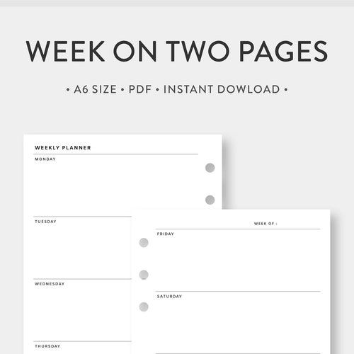 Personal Weekly Planner Printable Week on Two Pages - Etsy