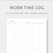 A4, US Letter, Work Time Log Printable | Simple Time Sheet Tracker ...