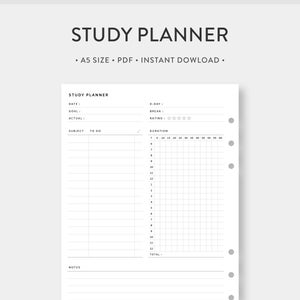 A5, Study Planner Printable | Daily Study Session Template | 5 Minutes ...