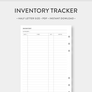 Half Letter, Inventory Tracker Printable | Inventory Log List Vertical ...