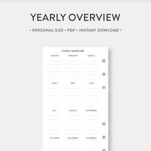 Personal, Yearly Overview Printable | Year at a Glance | Annual Planner ...