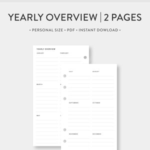 Personal, Yearly Overview | Year on Two Pages | Year at a Glance ...