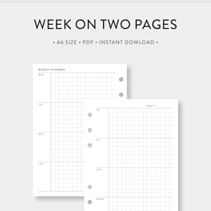 A6, Weekly Planner Printable Grid | Week on Two Pages | Undated ...
