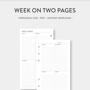 Personal, Weekly Planner Printable | Vertical Grid | Week on Two Pages ...
