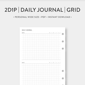 Personal Wide, 2D1P Daily Journal Grid | Lined Daily Planner Printable ...