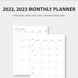 Personal Wide 2022 2023 Monthly Planner Printable Calendar - Etsy
