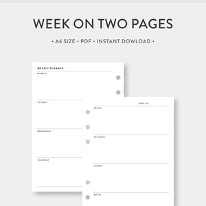 A6, Weekly Planner Printable | Week on Two Pages | Undated Template ...