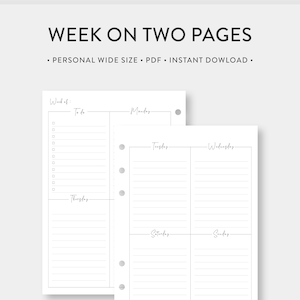 Personal Wide, Weekly Planner Printable | Week on Two Pages Wo2p ...
