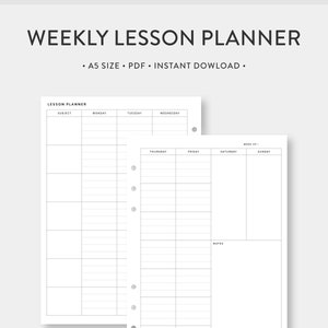 A5, Weekly Teacher Lesson Planner Printable | Undated Template Journal ...