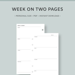 Personal Weekly Planner Printable Week on Two Pages | Etsy