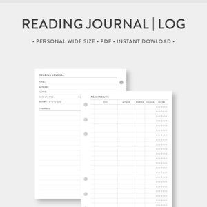Personal Wide, Reading Journal, Log Printable Set | Book Review, List ...