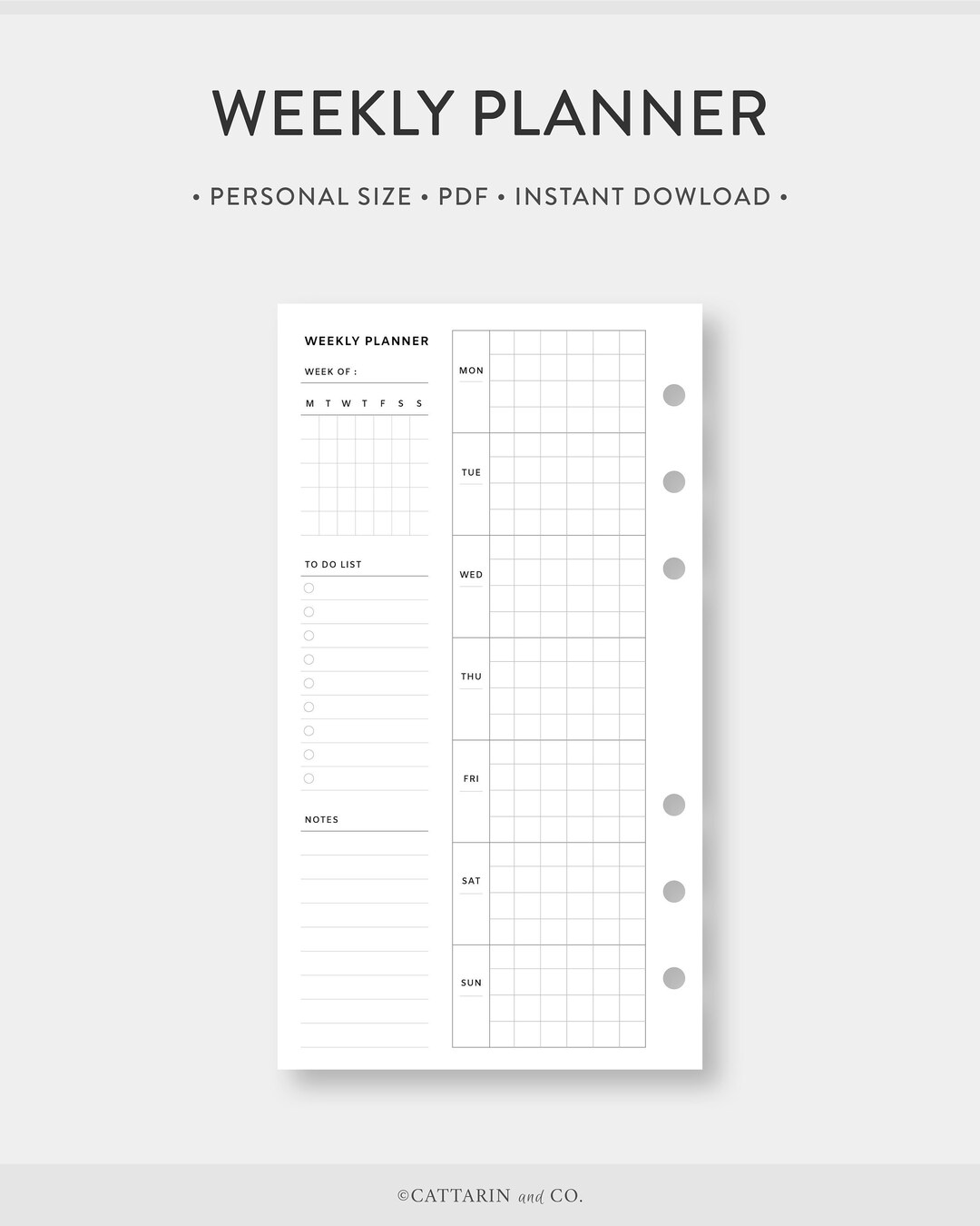 Personal, Weekly Planner Printable | Horizontal Grid Layout - Etsy