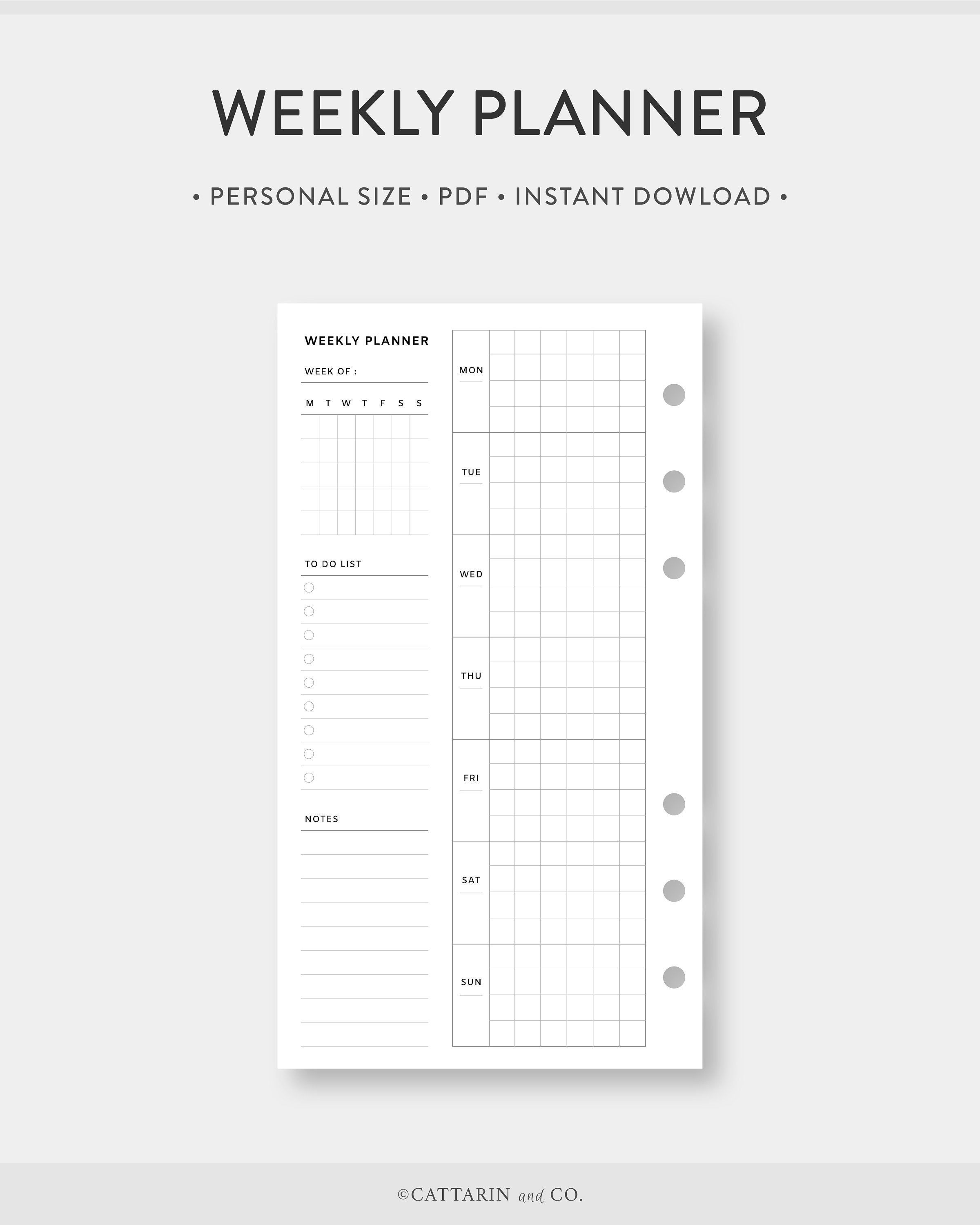 Personal, Weekly Planner Printable Horizontal Grid Layout - Etsy