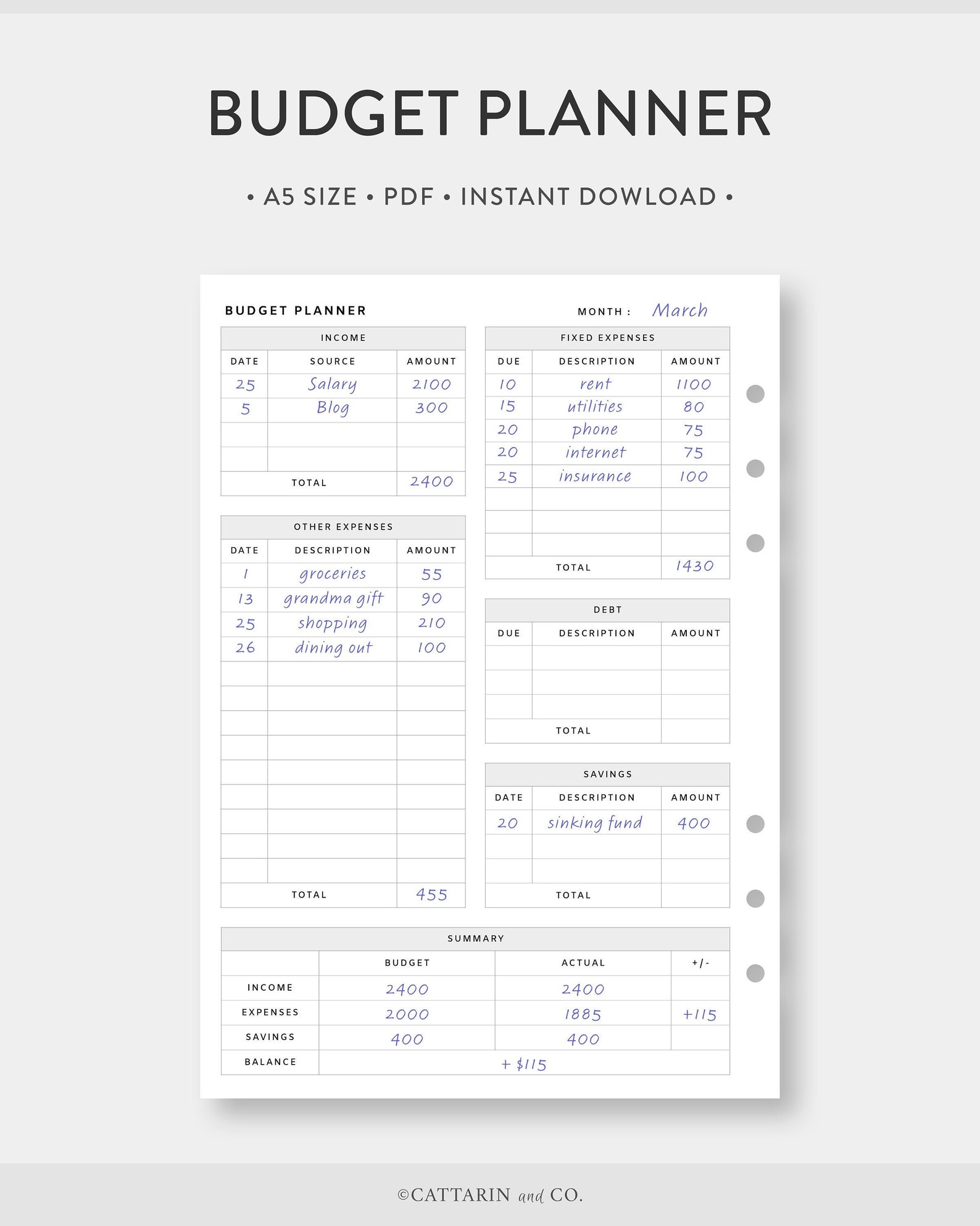 A5, Budget Planner Printable - Etsy