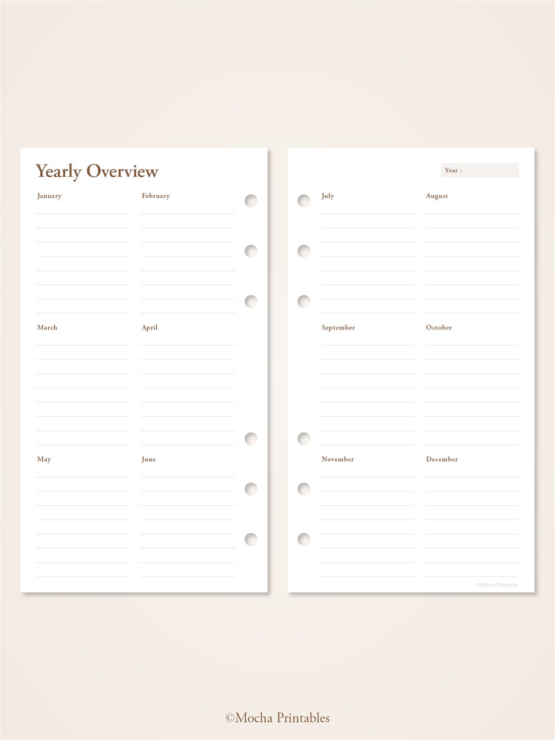 Personal, Yearly Overview Printable Year on Two Pages Year at a Glance ...