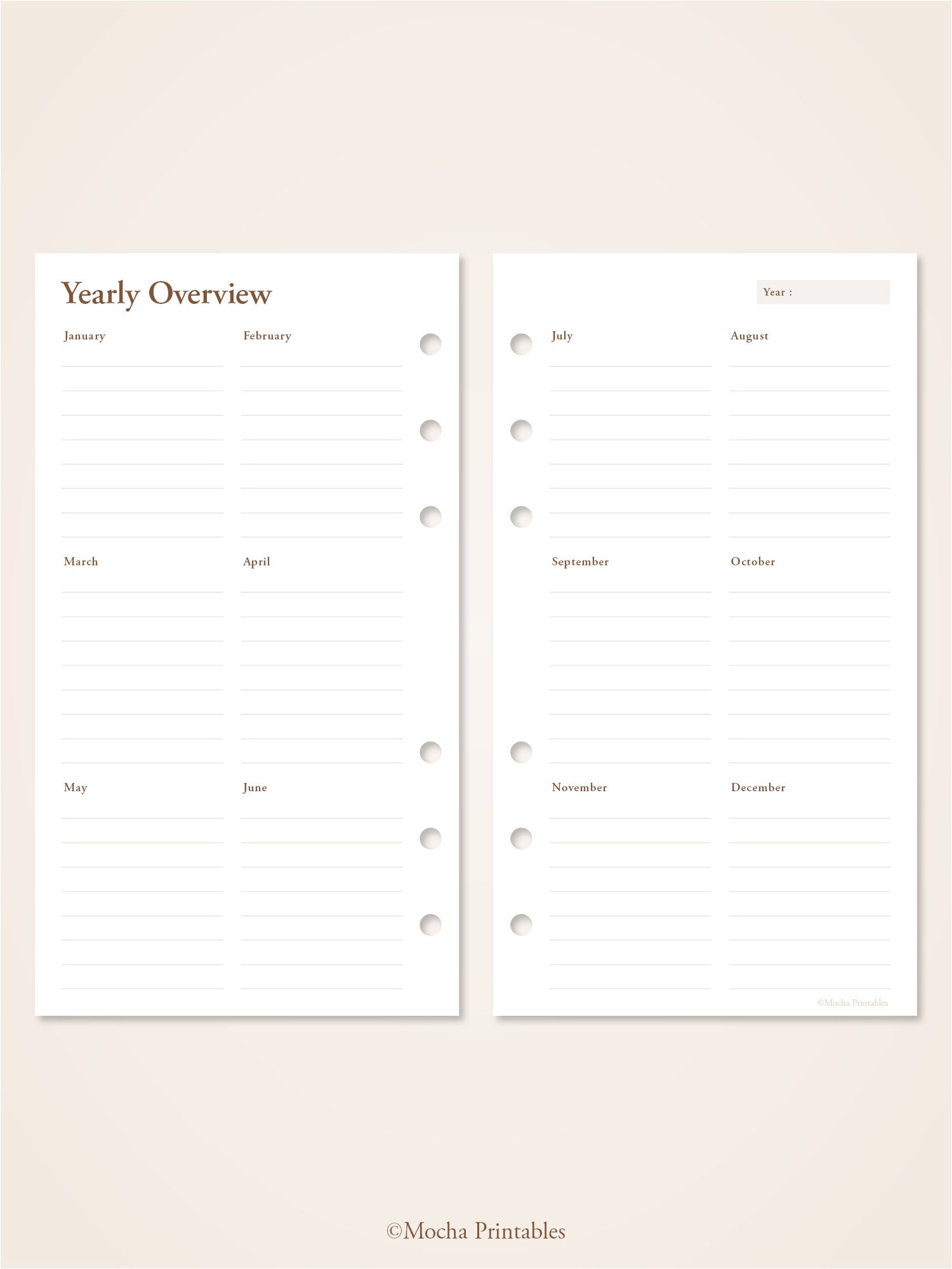 Personal, Yearly Overview Printable Year on Two Pages Year at a Glance ...