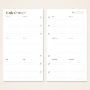 Personal, Yearly Overview Printable Year on Two Pages Year at a Glance ...