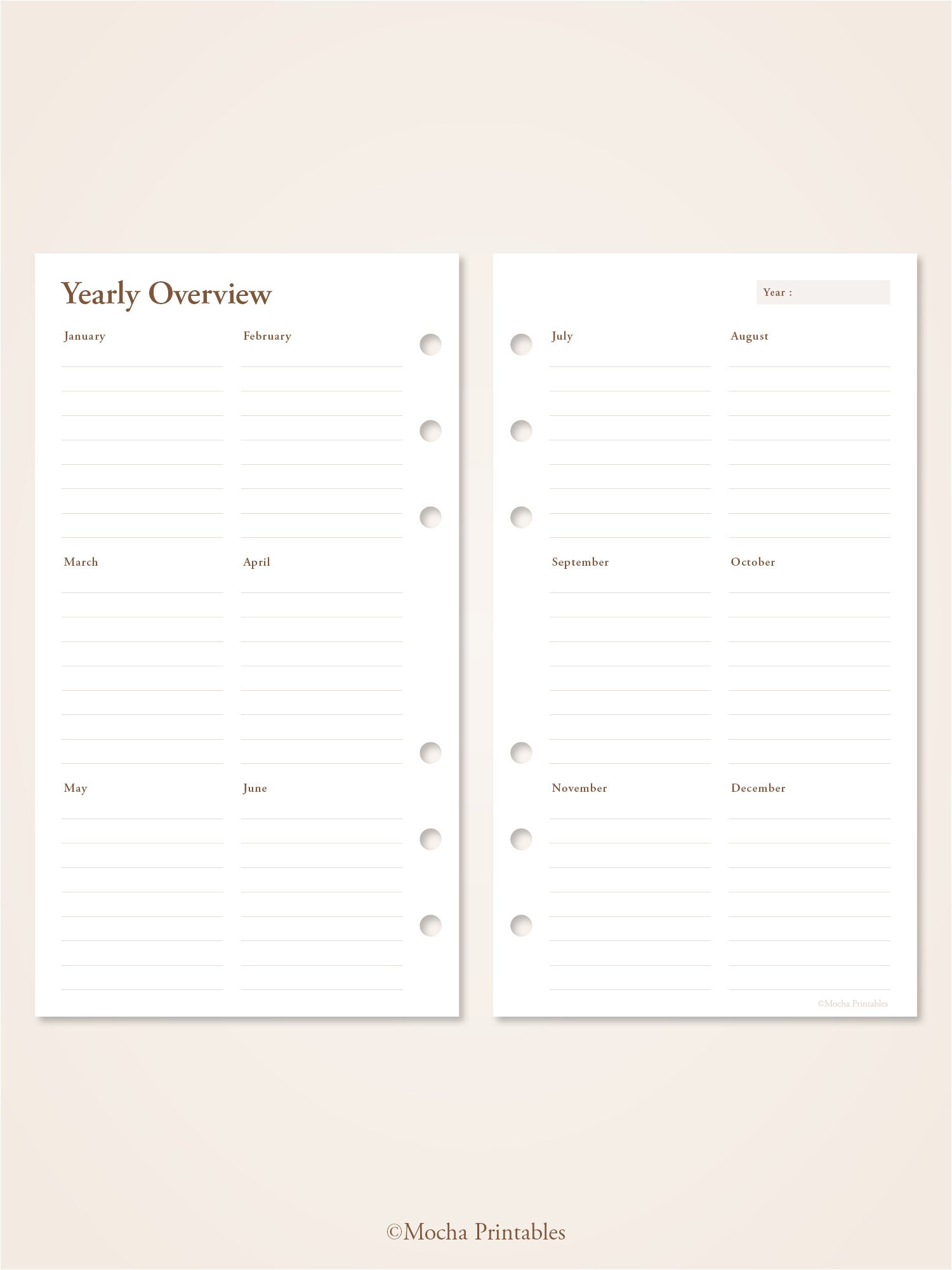 Personal, Yearly Overview Printable Year on Two Pages Year at a Glance ...
