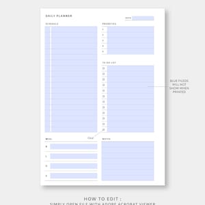 A5, Daily Planner Printable | Fillable , Editable | Day on One Page ...