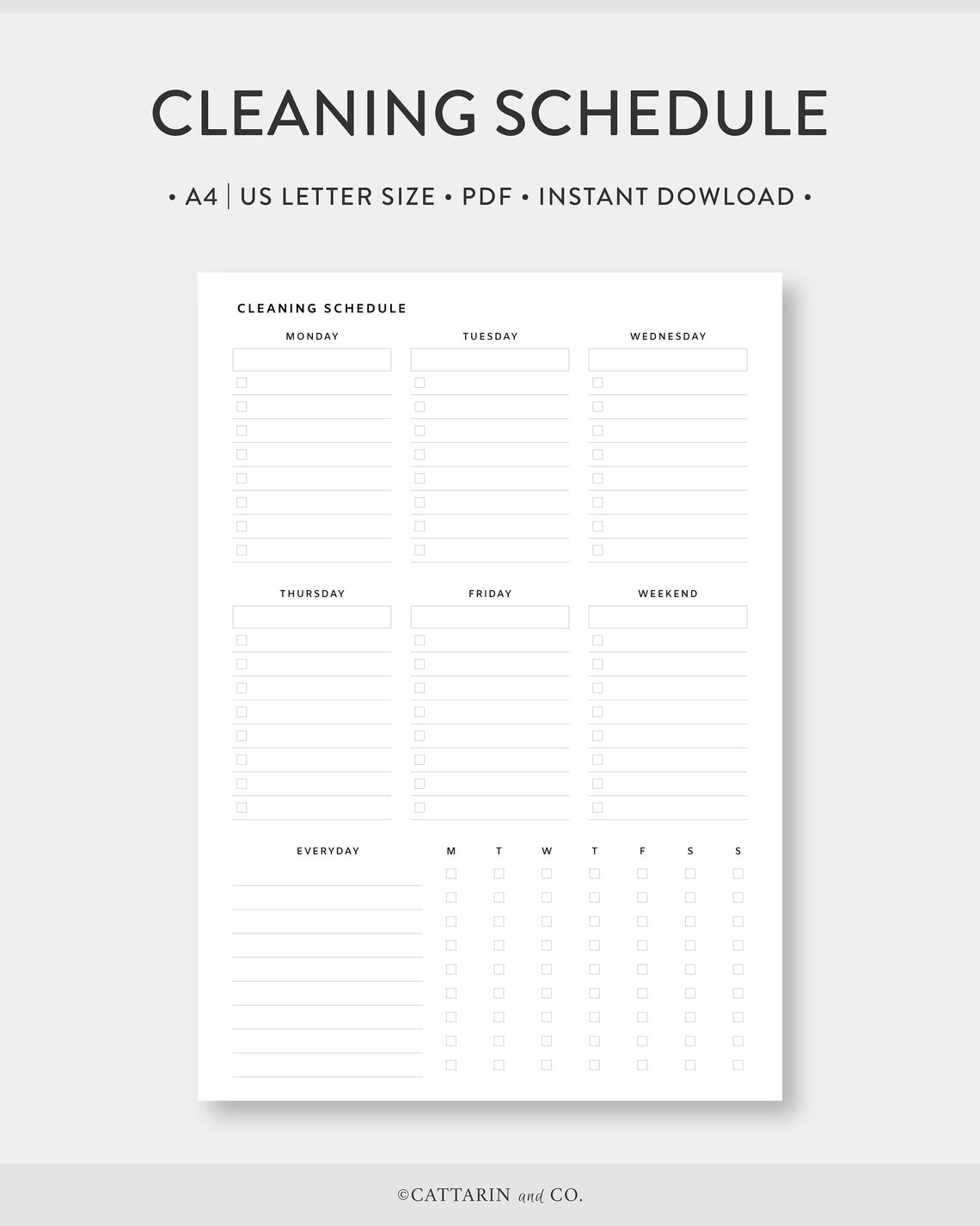 A4 | US Letter, Cleaning Schedule Editable | Printable Cleaning ...