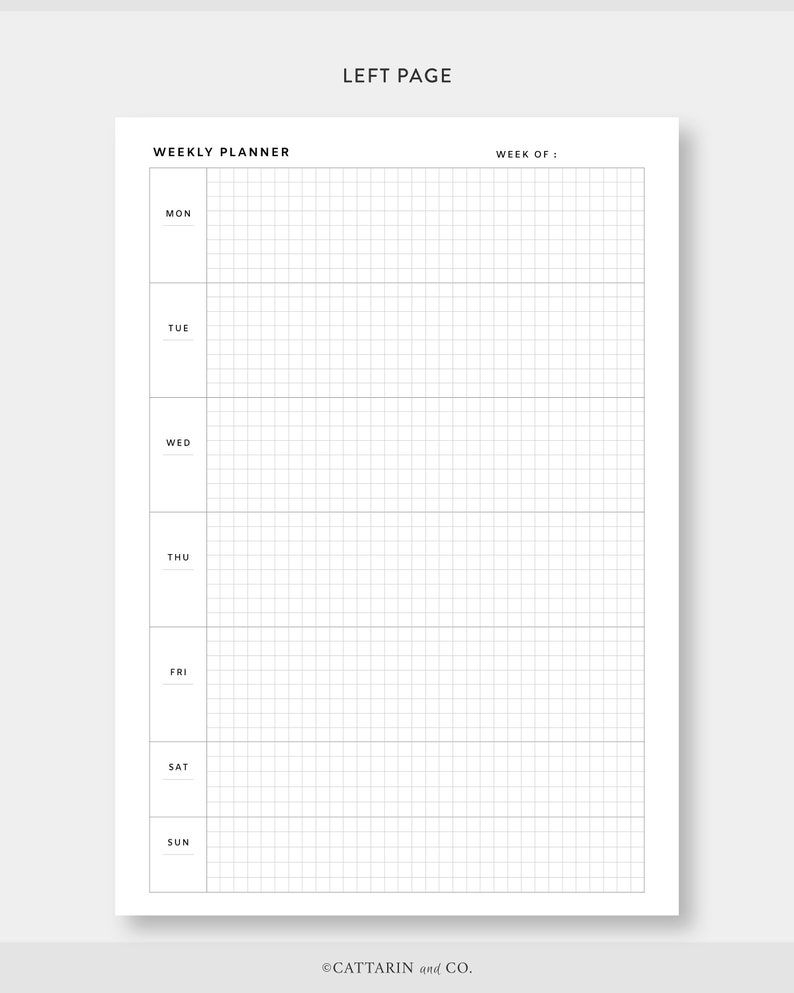 A4 | US Letter, Undated Weekly Planner Grid Paper | Week on Two Pages ...