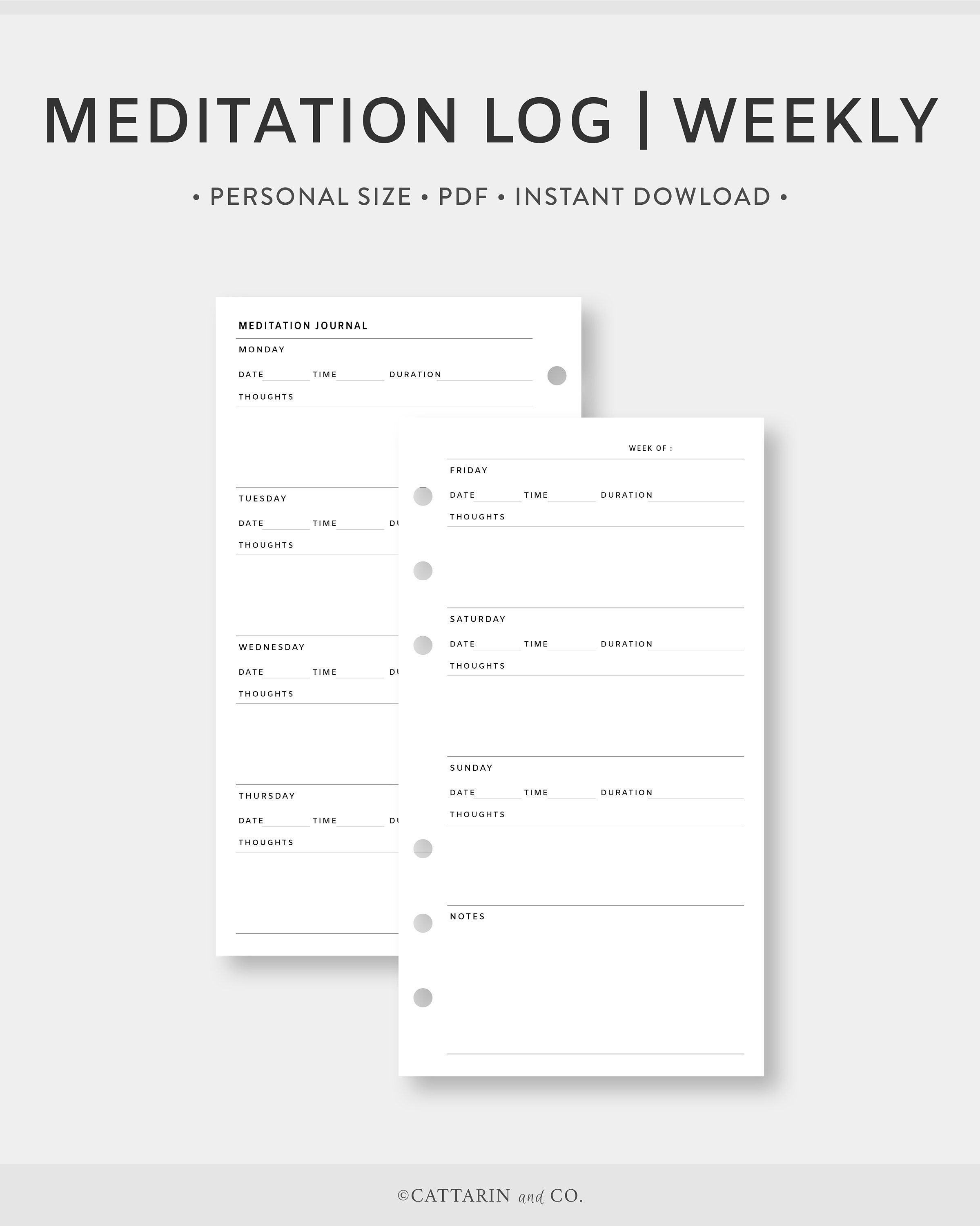 Personal, Meditation Log Weekly Week on Two Pages Undated Template ...