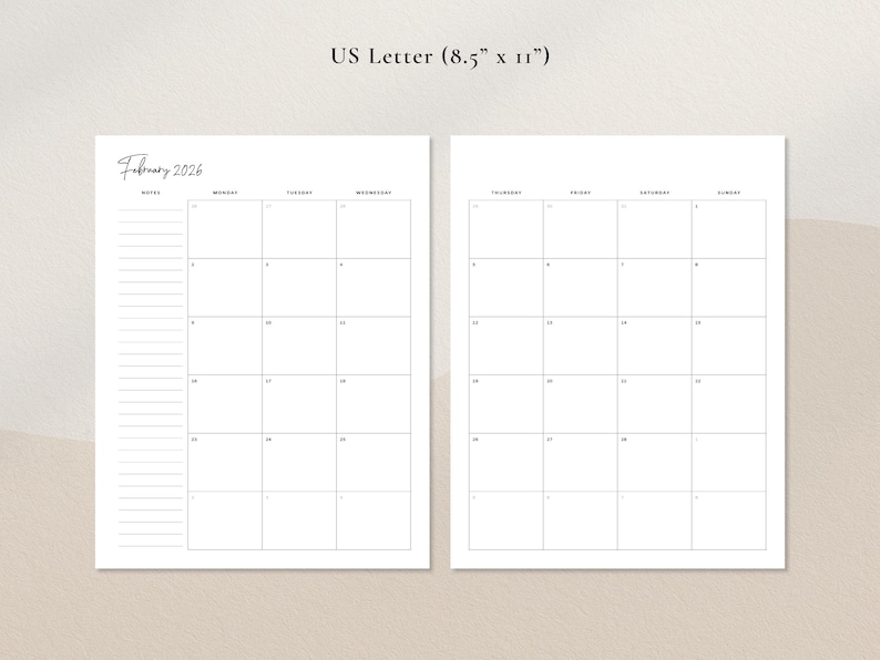2026-2027 Monthly Planner Printable Calendar | Month on Two Pages | A4 ...