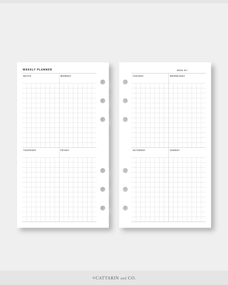 Personal, Weekly Planner Printable | Vertical Grid | Week on Two Pages ...