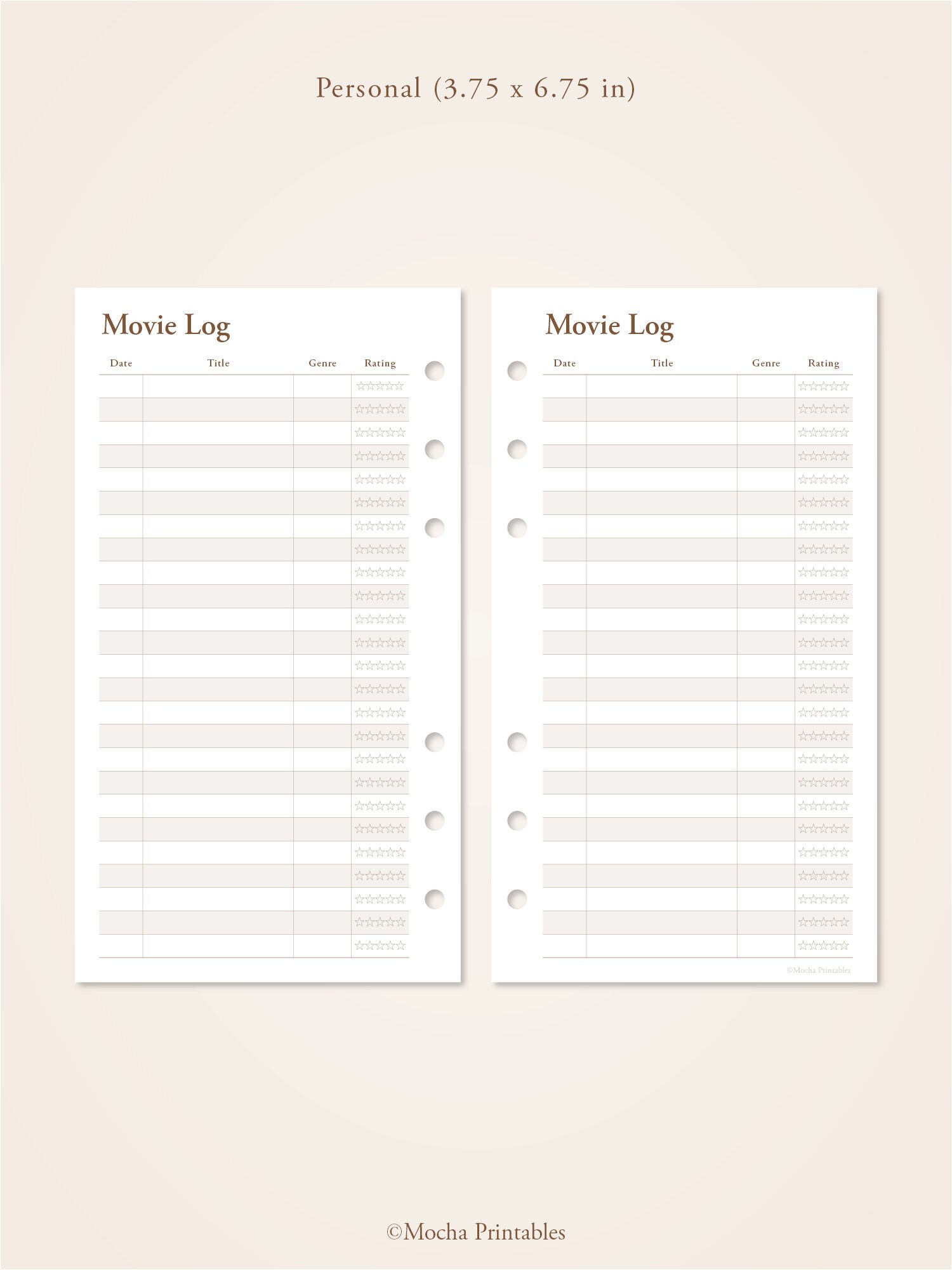 Movie Log | A4, A5, US Letter, Half Letter, Personal, Personal Wide - Etsy